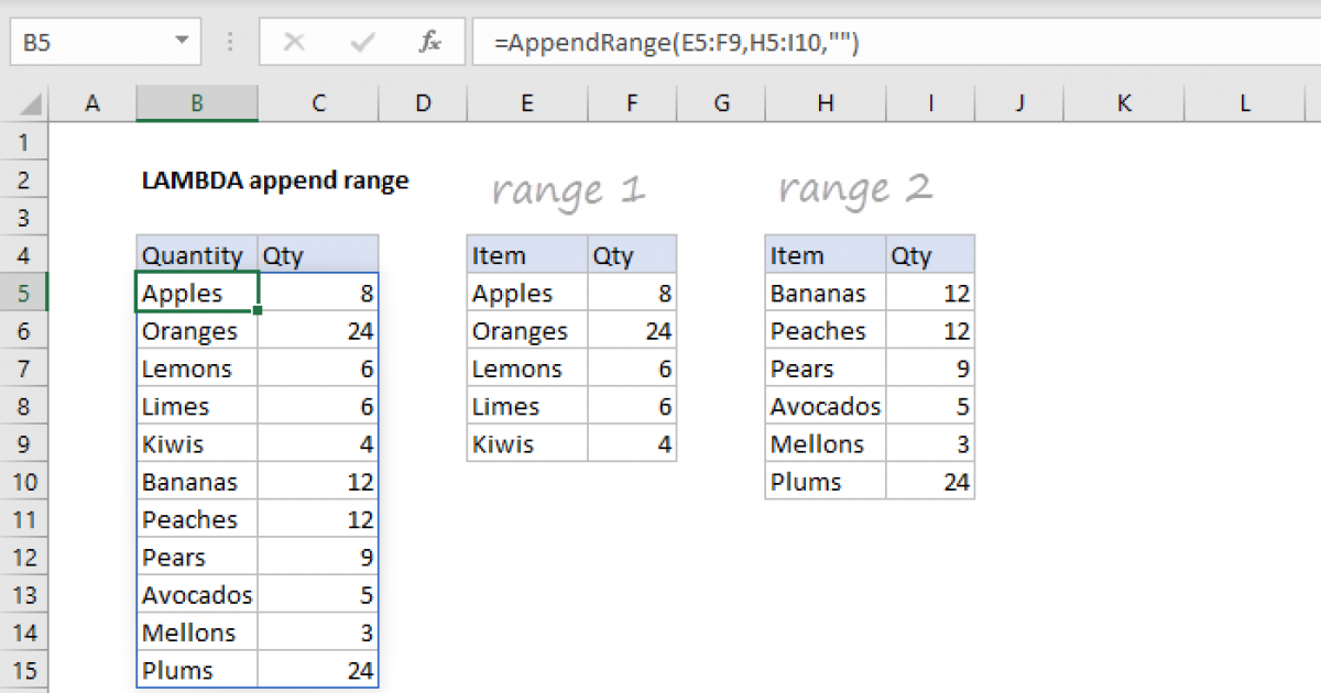 LAMBDA Append Range Excel Formula Exceljet